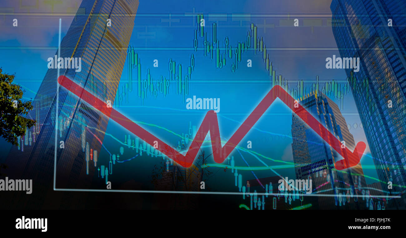 Hong Kong Office buildings with graph index of stock Market Stock Photo ...
