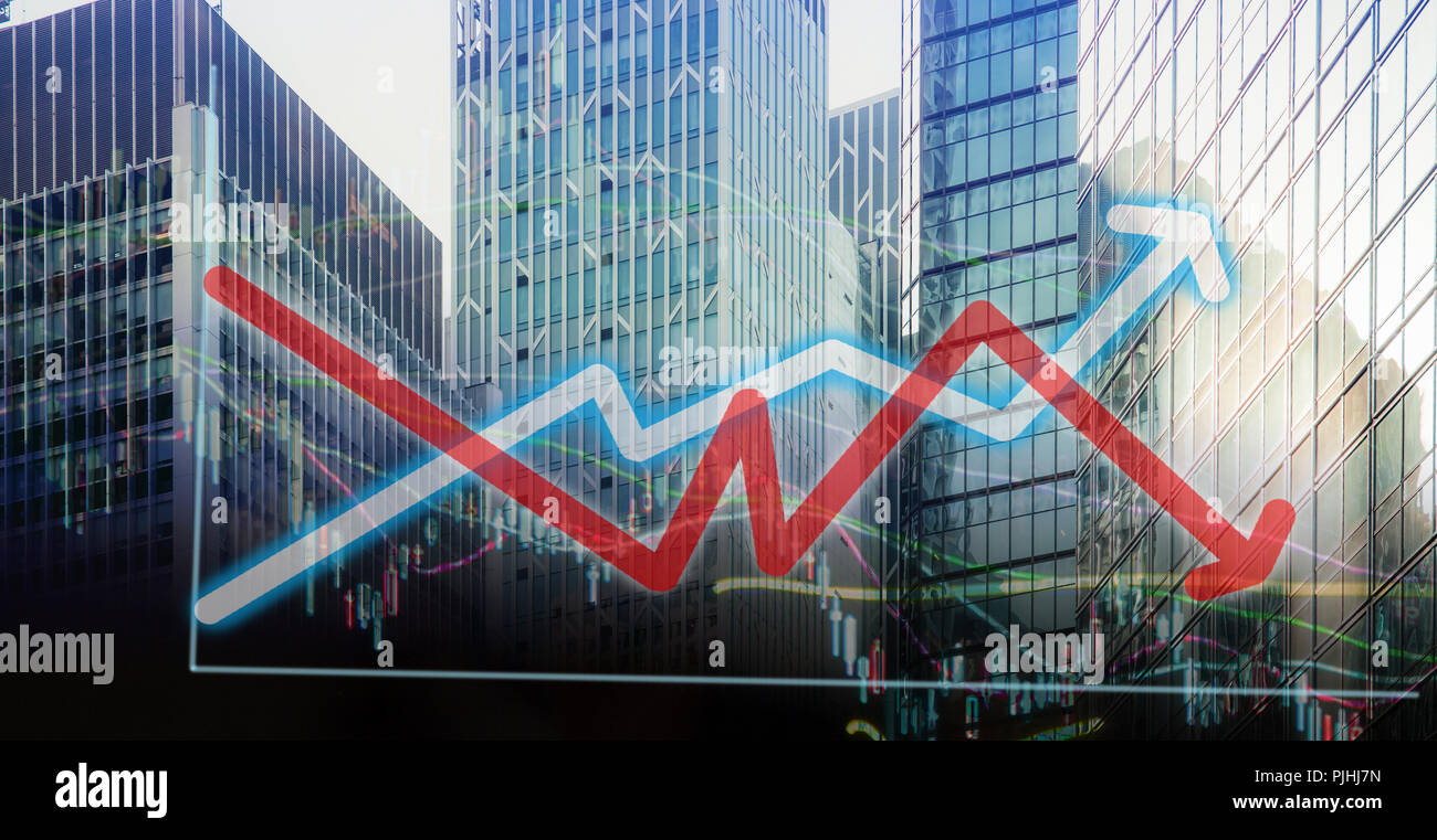 Hong Kong Office buildings with graph index of stock Market Stock Photo ...