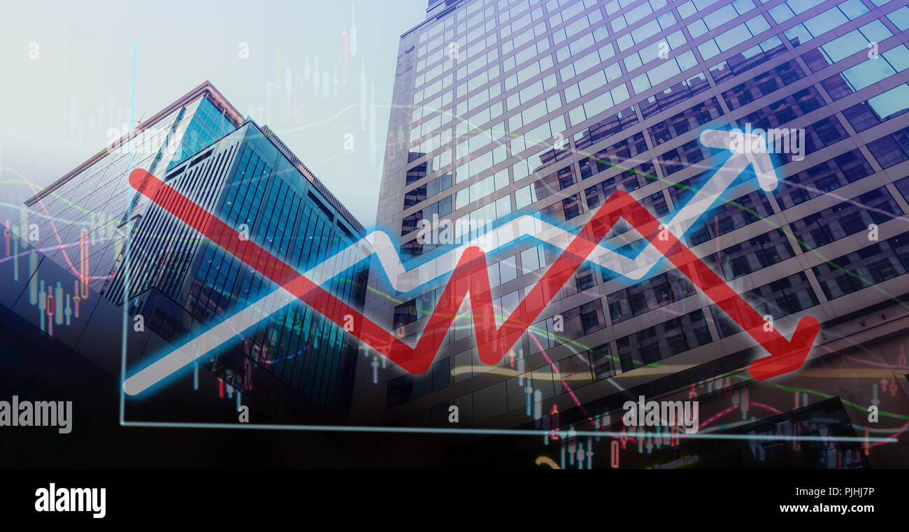 Hong Kong Office buildings with graph index of stock Market Stock Photo ...