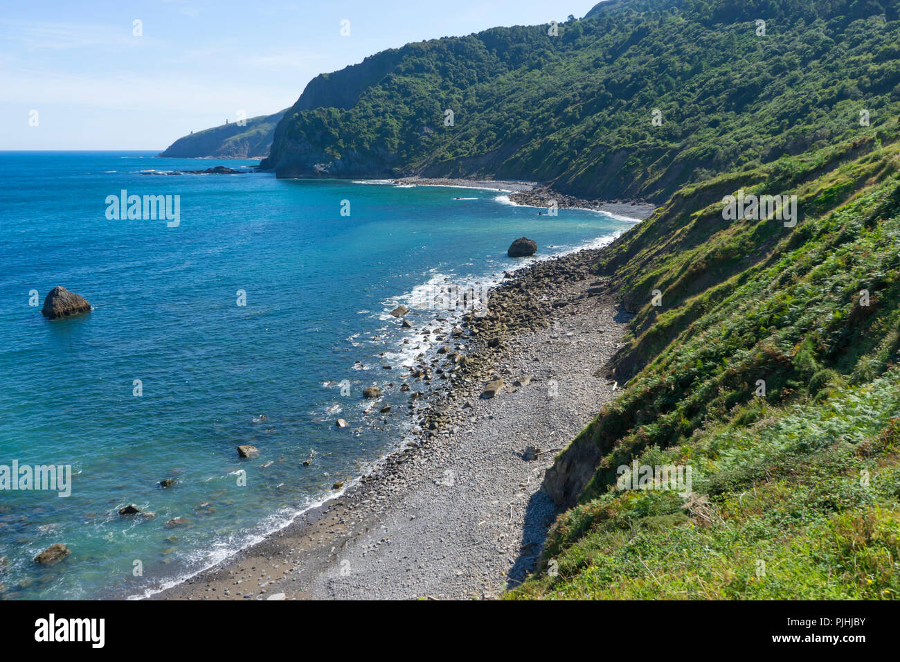 cliff with rocks, San Juan Gaztelugatxe island view, basque country ...