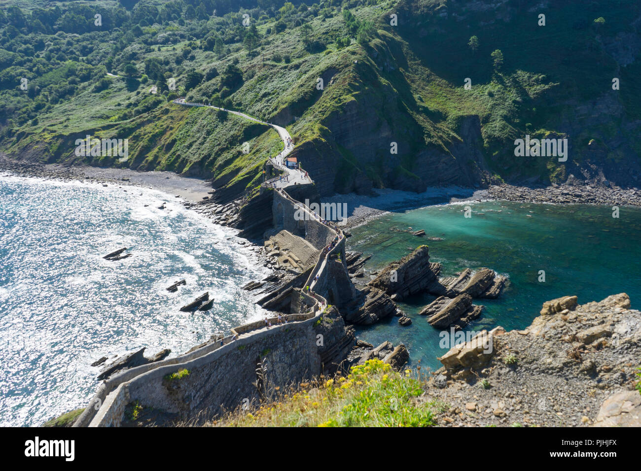 path with stairs, San Juan Gaztelugatxe island view, basque country ...