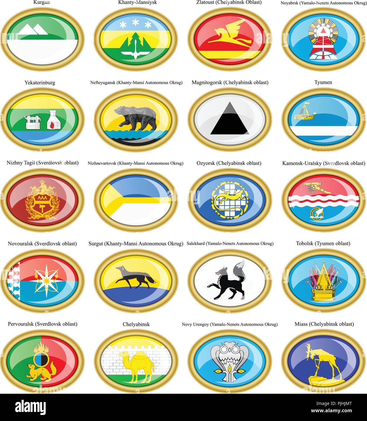 Set of icons. Flags of the Russian cities (Ural Federal District Stock ...
