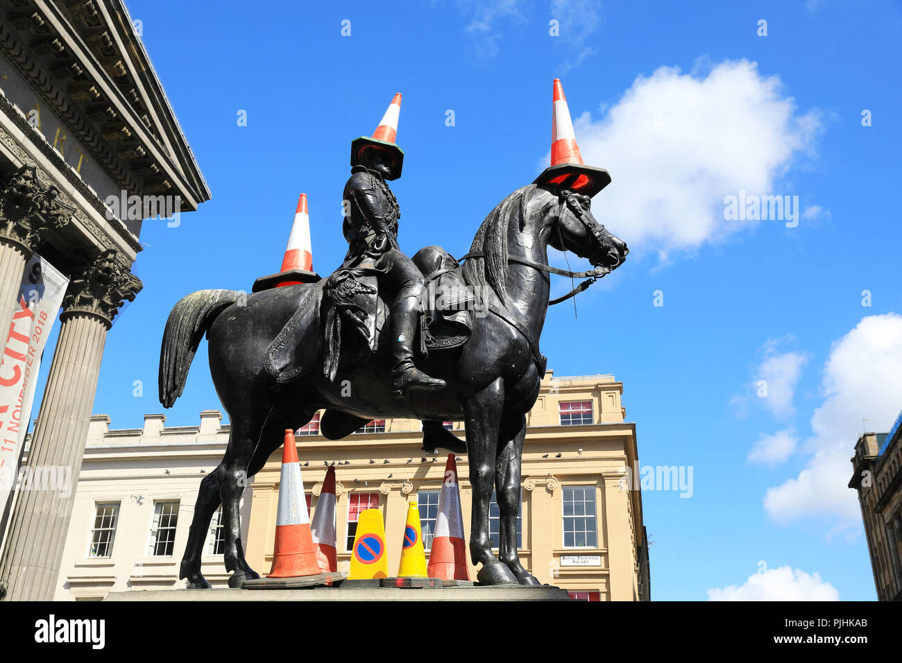 Traffic cones on the Duke of Wellington statue outside the Gallery of ...