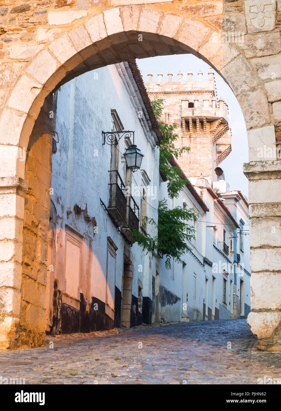 13th century entrance to the Estremoz Castle in Estremoz, Portugal ...