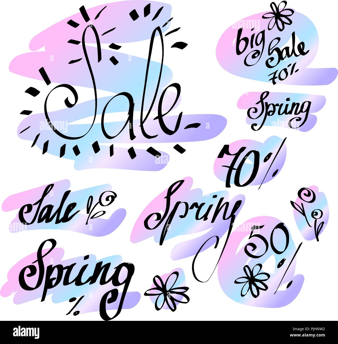 Hand drawn lettering set. Save the date ,Hello summer and spring ...