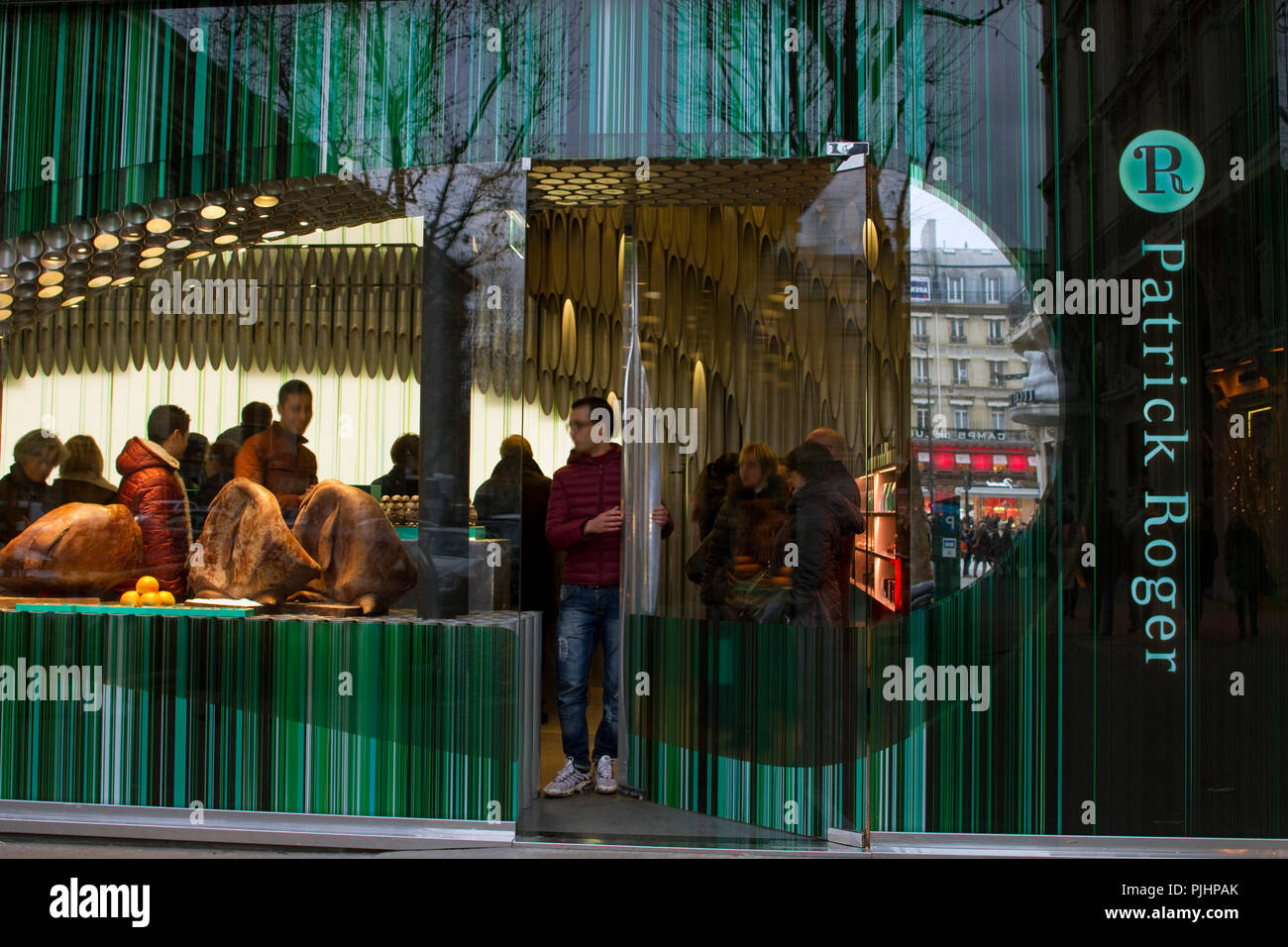 France, Paris, Place de la Madeleine, showcase of the chocolatier ...