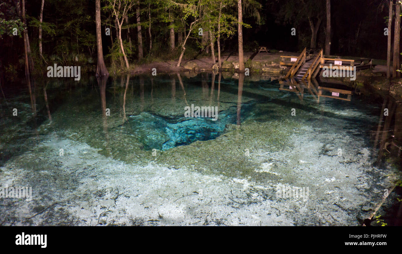 Nigth picture of the surface of the water od the Devils ear cavern in ...