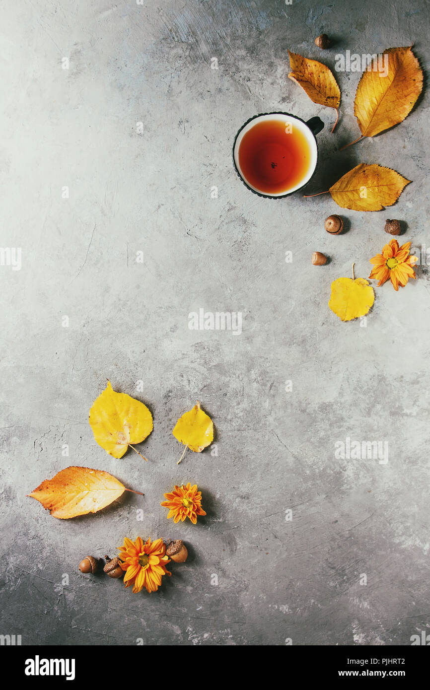 Cup of tea with autumn leaves Stock Photo - Alamy