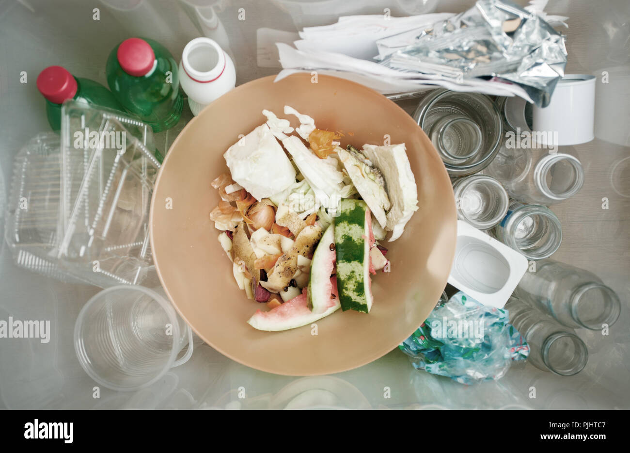 Recycling and ecology. Sorting segregating household waste paper, glass ...