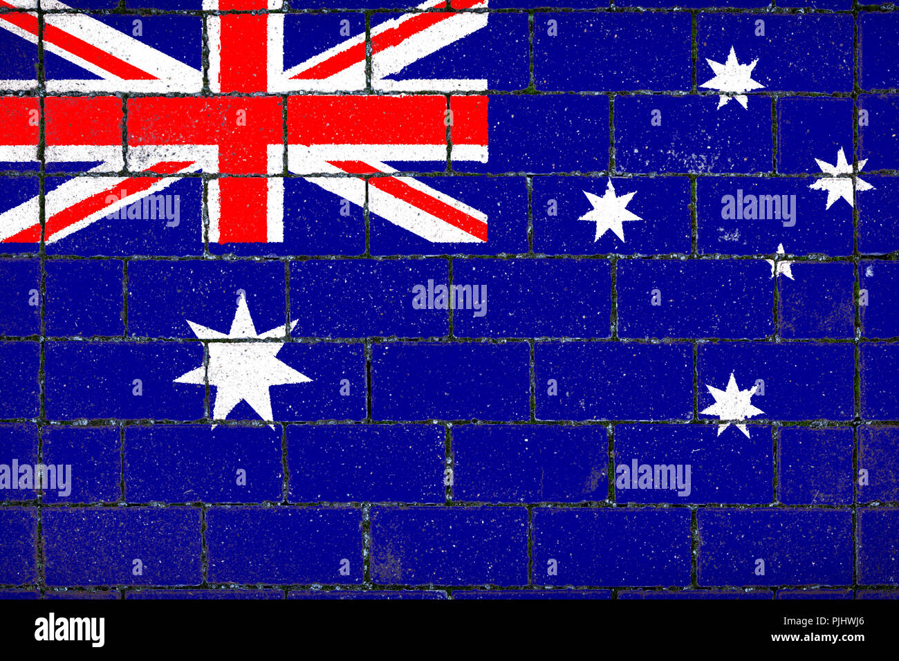 National flag of Australia against a background of a stone background ...