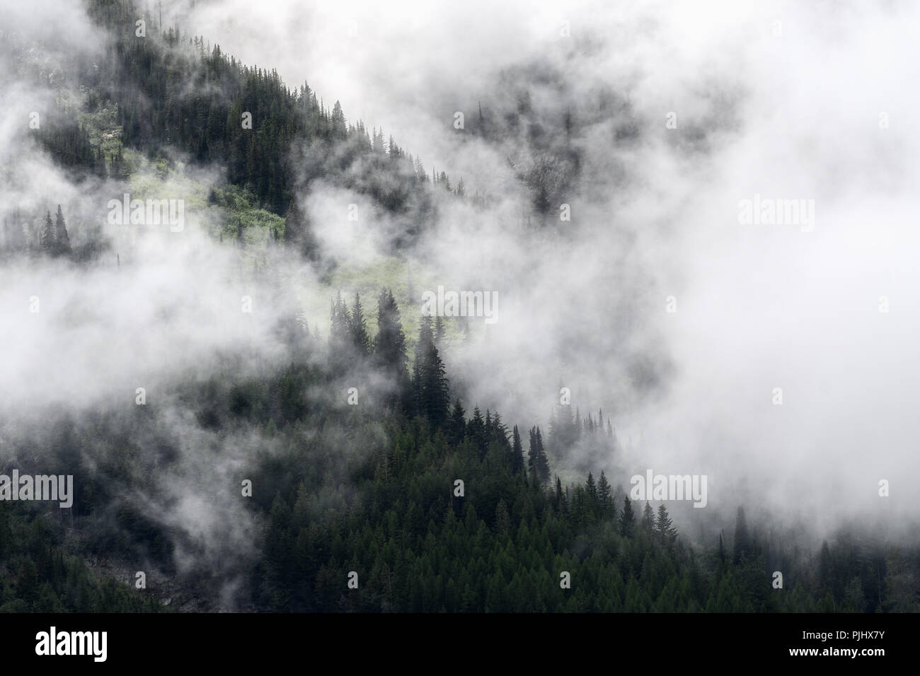 Mist rising in mountains after storm Stock Photo - Alamy
