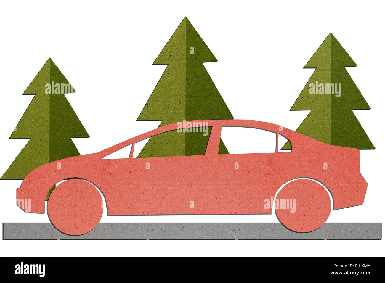 illustration with scene of the car on timber road in style applique ...