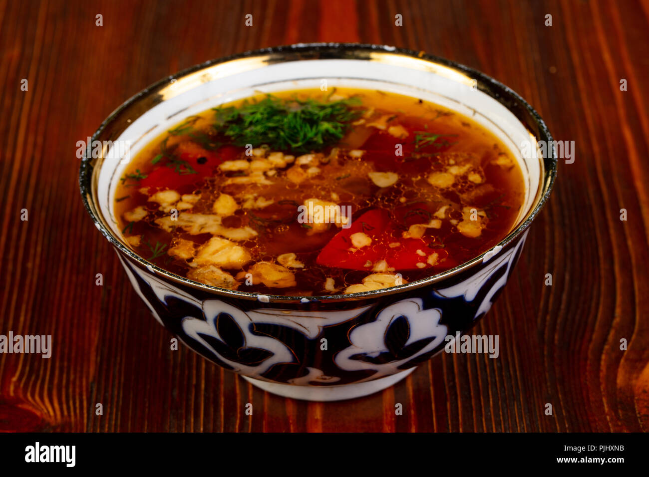 Uzbek Shurpa soup with meat Stock Photo - Alamy