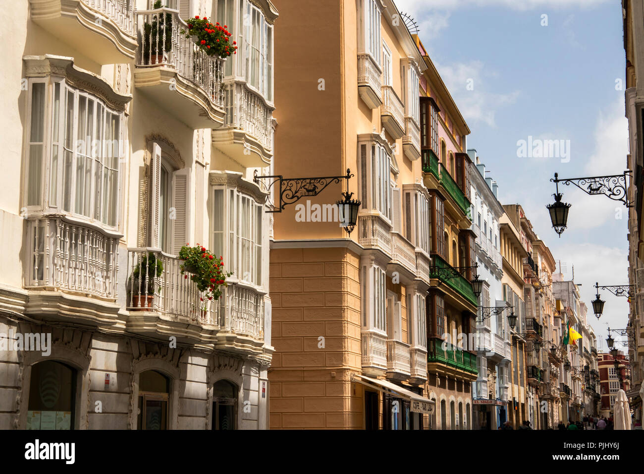 Spain, Cadiz, Calle Ancha, elegant tall buildings Stock Photo - Alamy