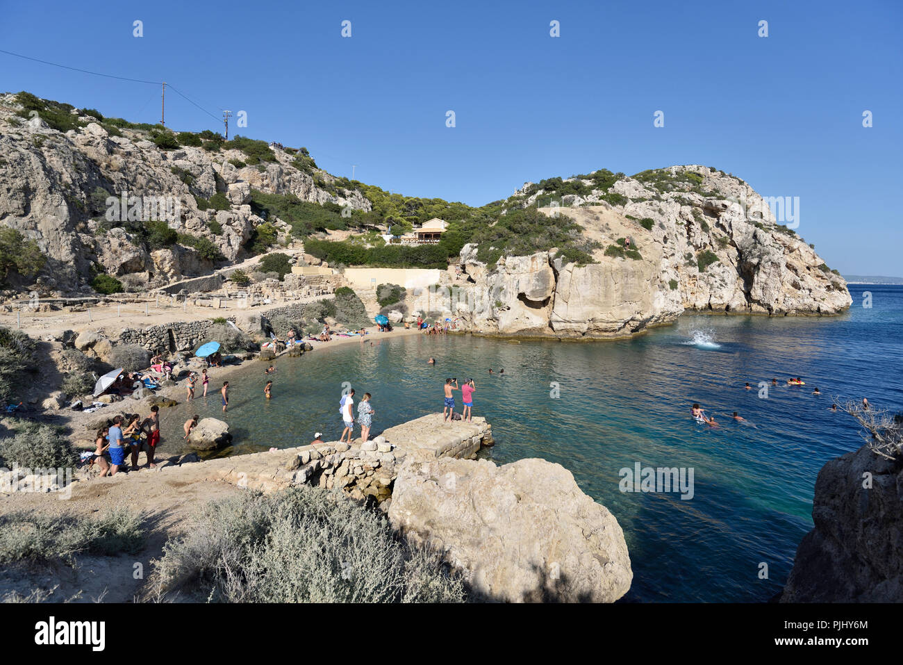 Beach and archaeological site at Heraion, Corinth, Greece Stock Photo ...