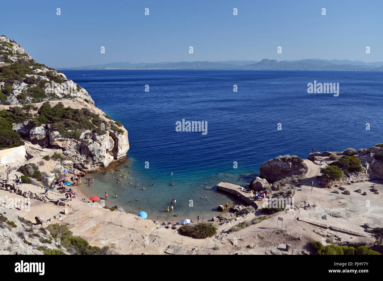 Beach and archaeological site at Heraion, Corinth, Greece Stock Photo ...