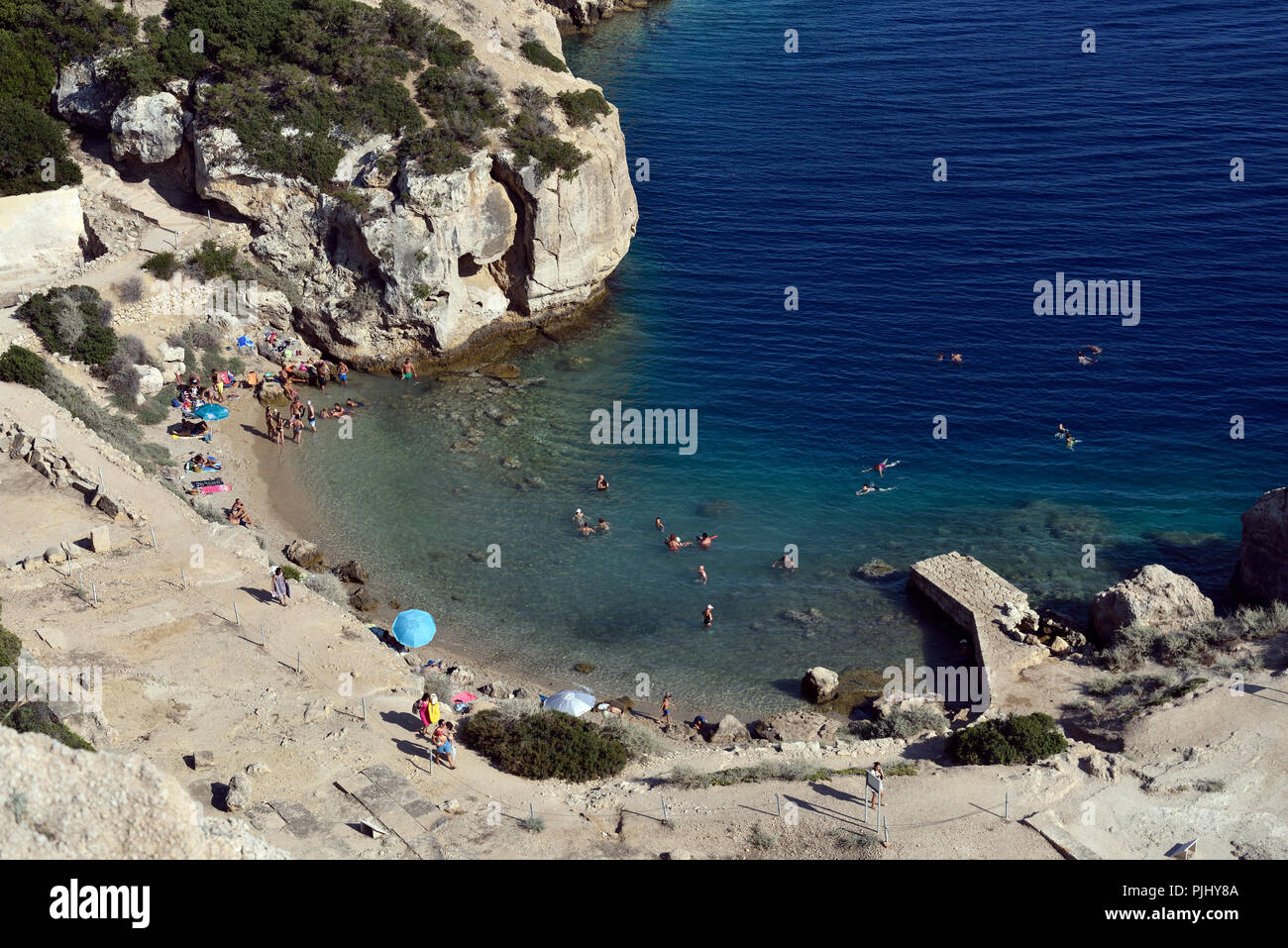Beach and archaeological site at Heraion, Corinth, Greece Stock Photo ...