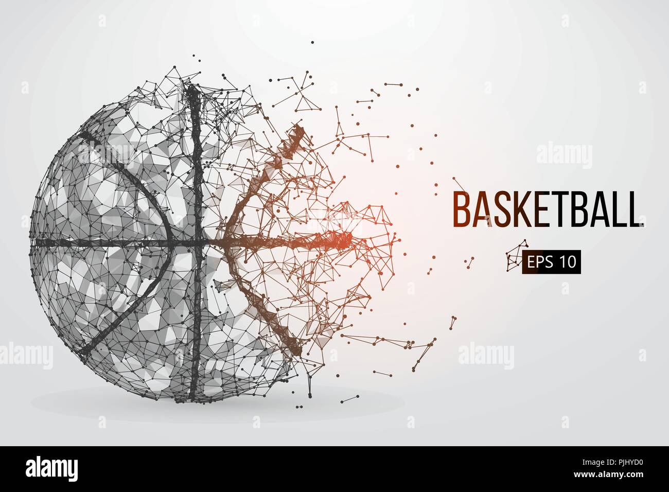 Silhouette of a basketball ball. Dots, lines, triangles, text, color ...