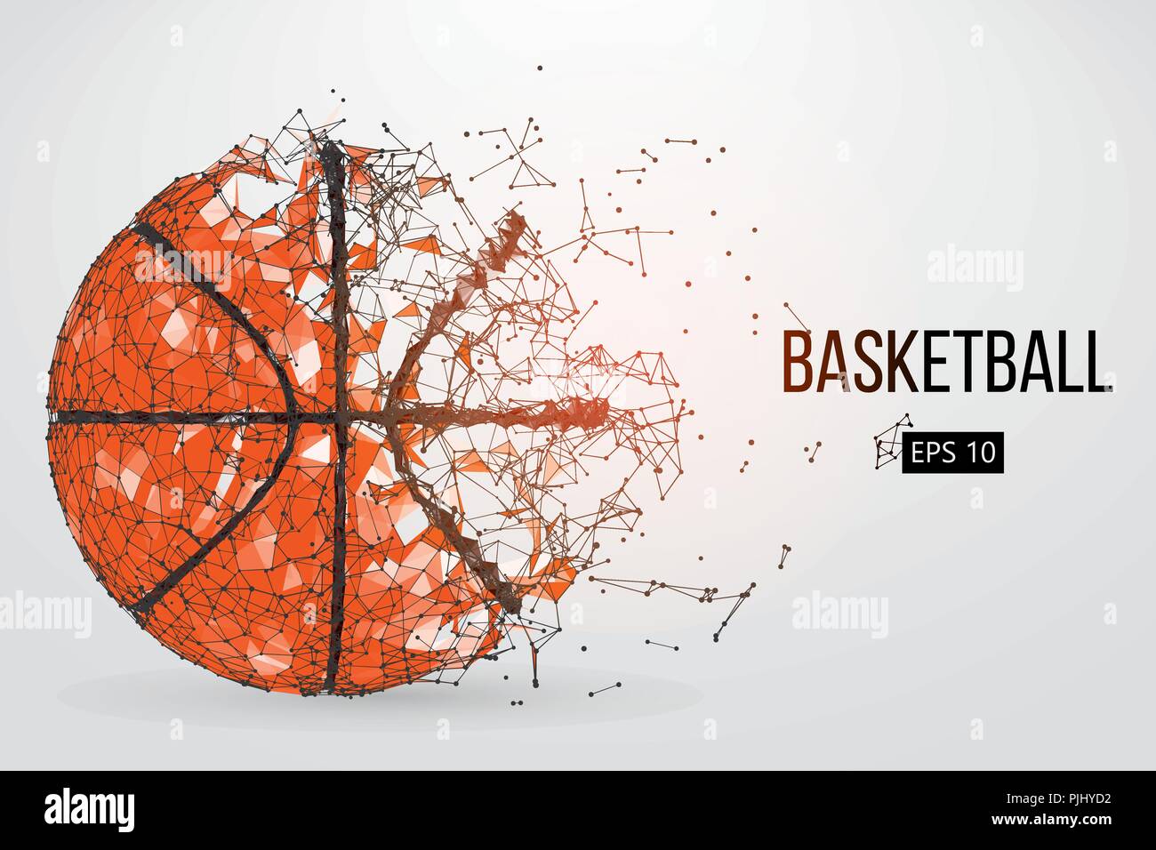 Silhouette of a basketball ball. Dots, lines, triangles, text, color ...