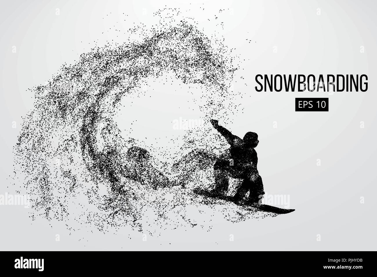 Silhouette of a snowboarder jumping isolated. Background and text on a ...