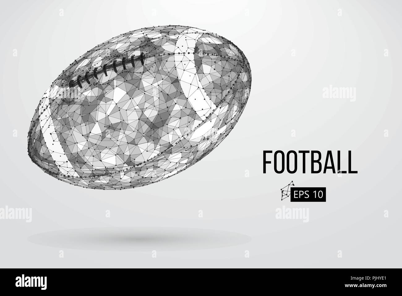 Silhouette of a football ball. Dots, lines, triangles, text, color ...