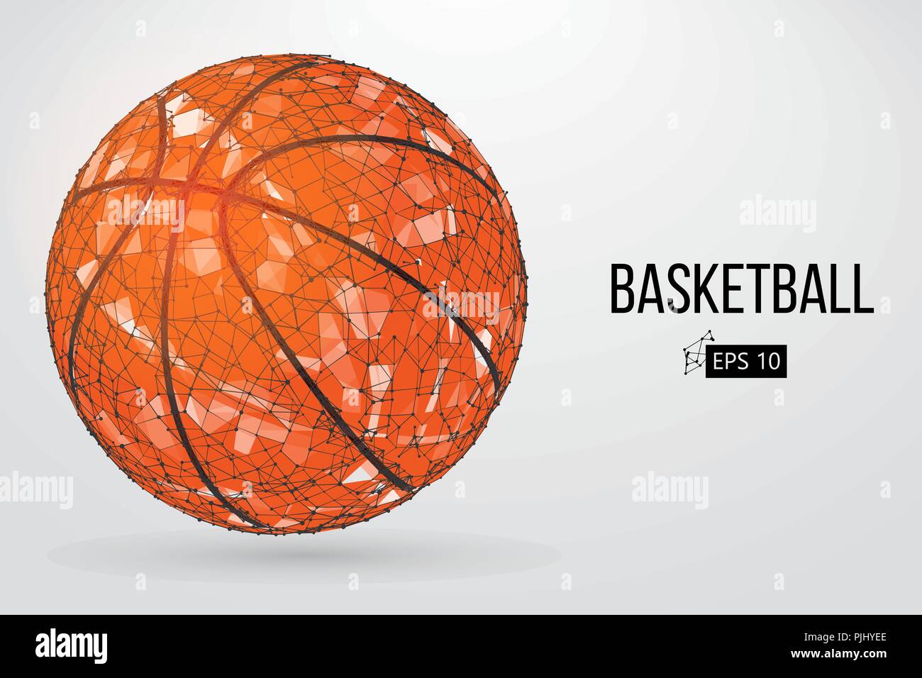 Silhouette of a basketball ball. Dots, lines, triangles, text, color ...