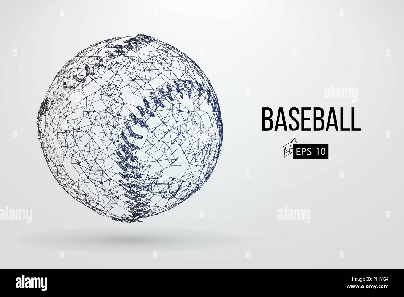 Silhouette of a baseball ball. Dots, lines, triangles, text, color ...