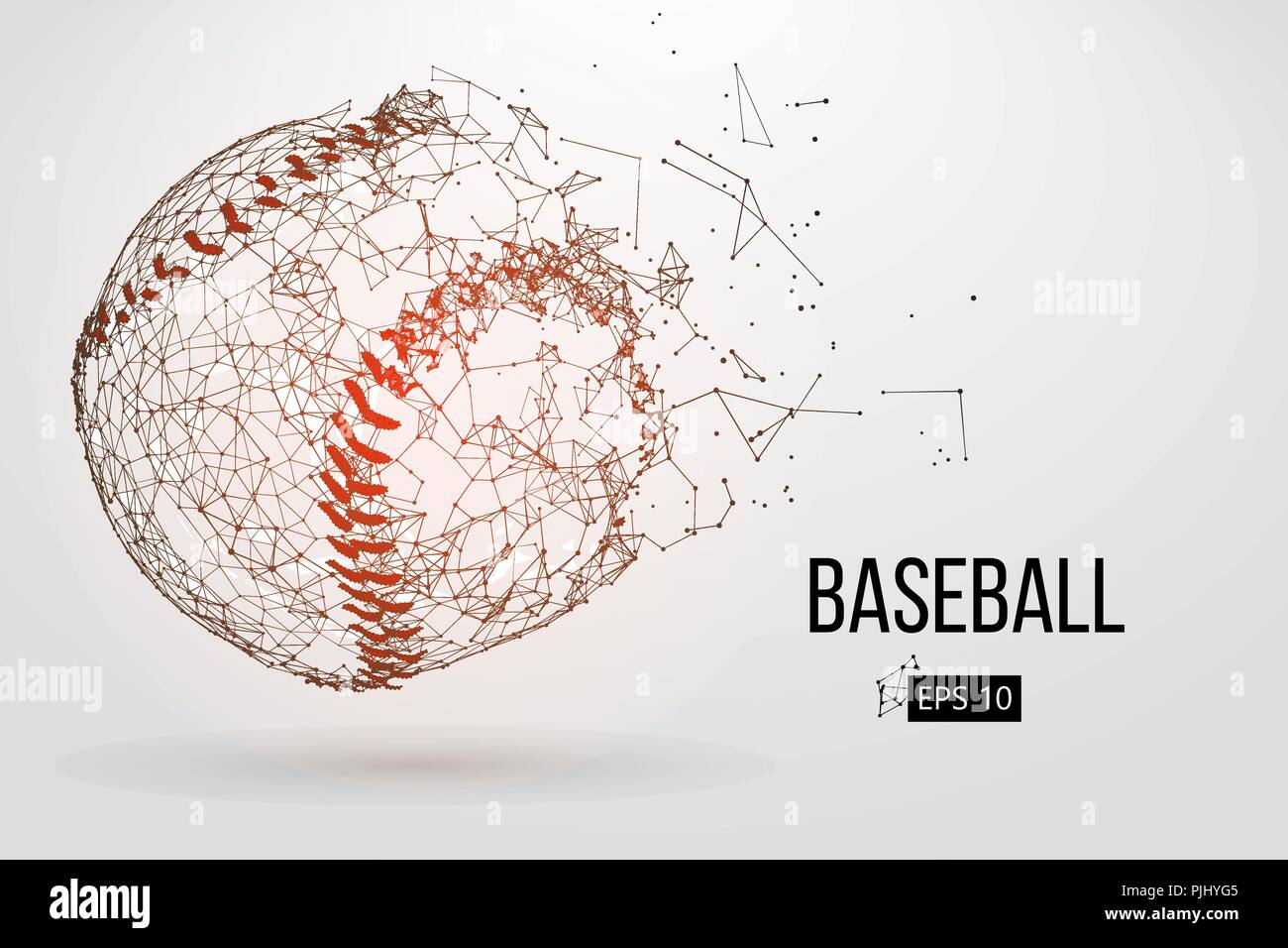 Silhouette of a baseball ball. Dots, lines, triangles, text, color ...