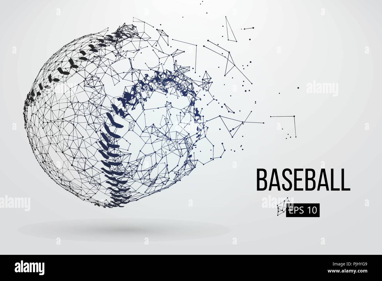 Silhouette of a baseball ball. Dots, lines, triangles, text, color ...
