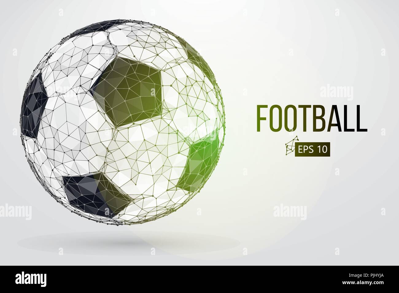 Silhouette of a football ball. Dots, lines, triangles, text, color ...