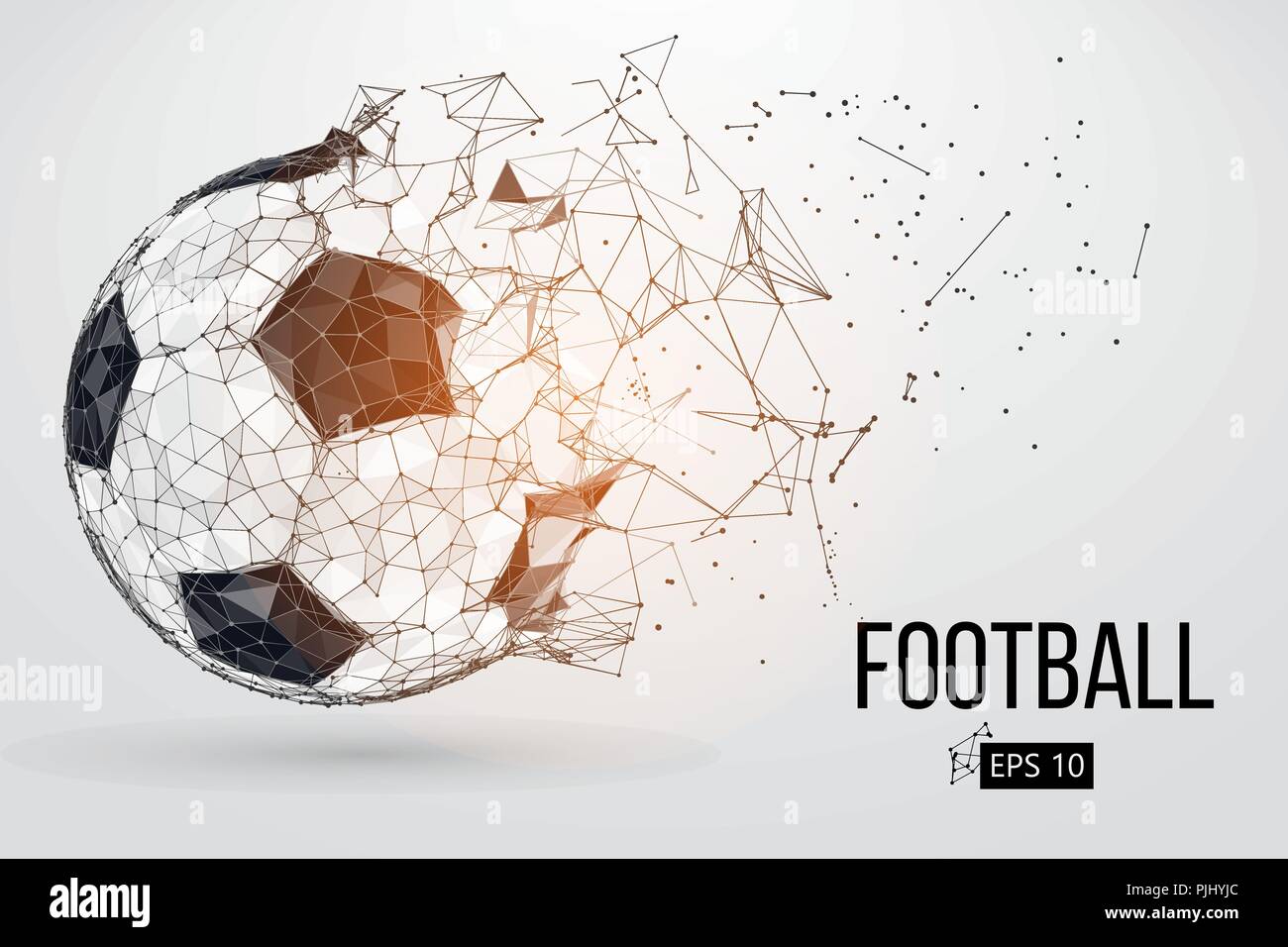 Silhouette of a football ball. Dots, lines, triangles, text, color ...