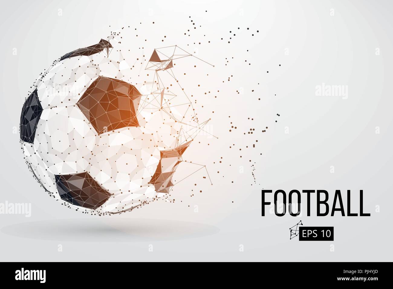 Silhouette of a football ball. Dots, lines, triangles, text, color ...