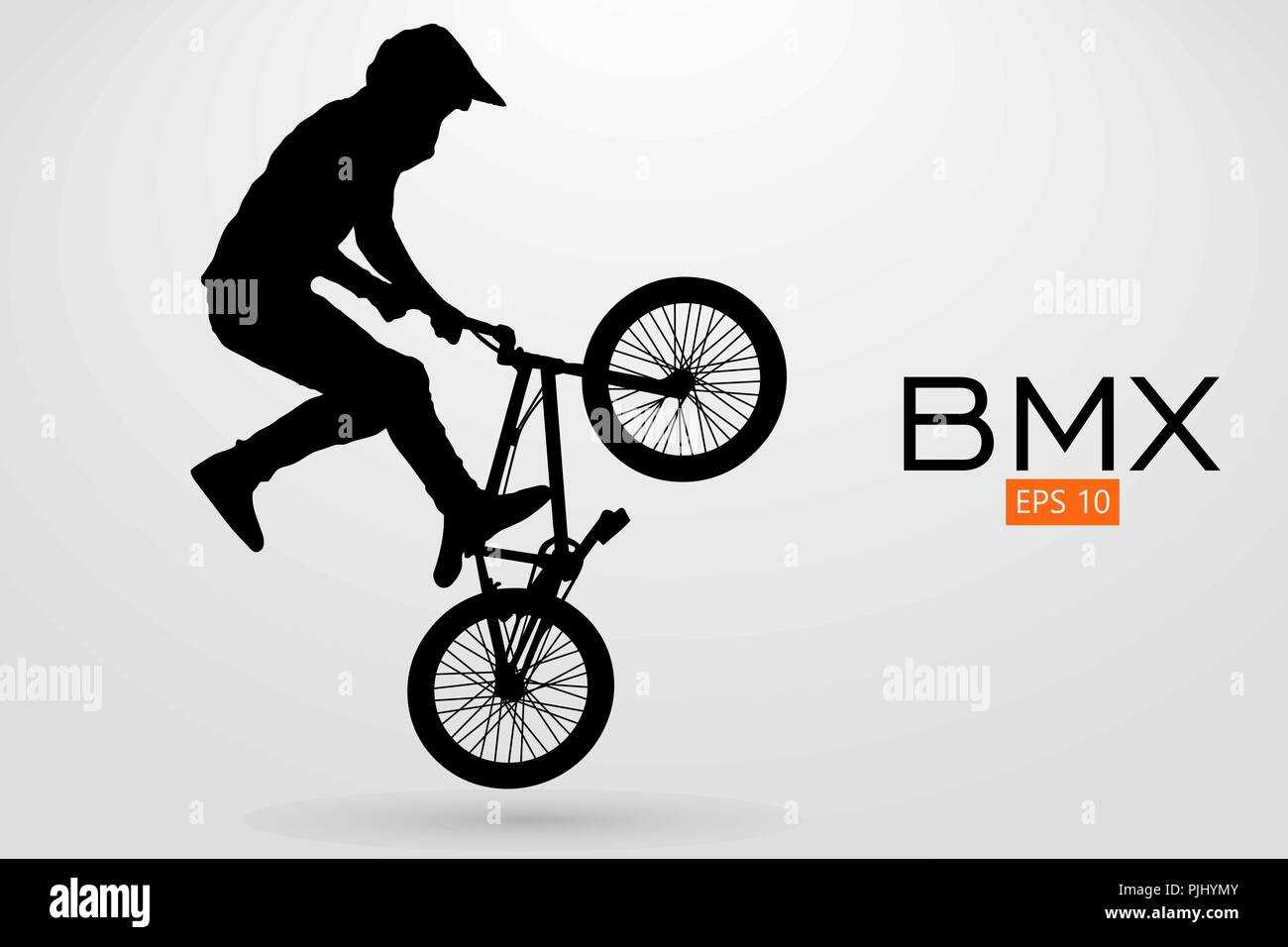 Silhouette of a BMX rider. Background and text on a separate layer ...