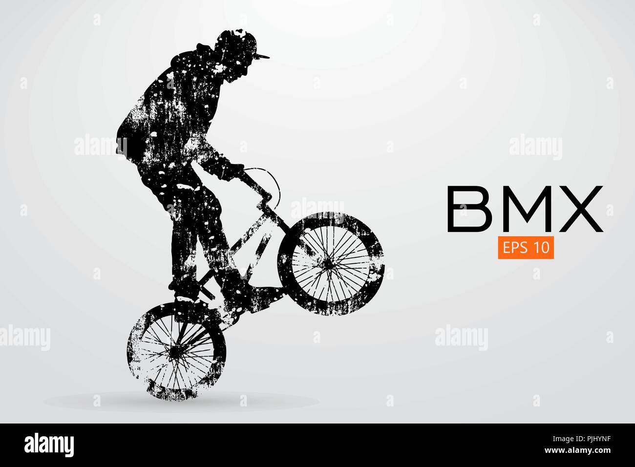 Silhouette of a BMX rider. Background and text on a separate layer ...