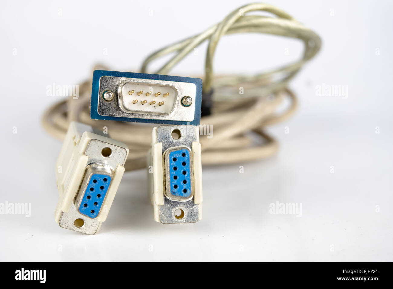 Old PC cables on a white table .. Com and lpt connectors for old ...