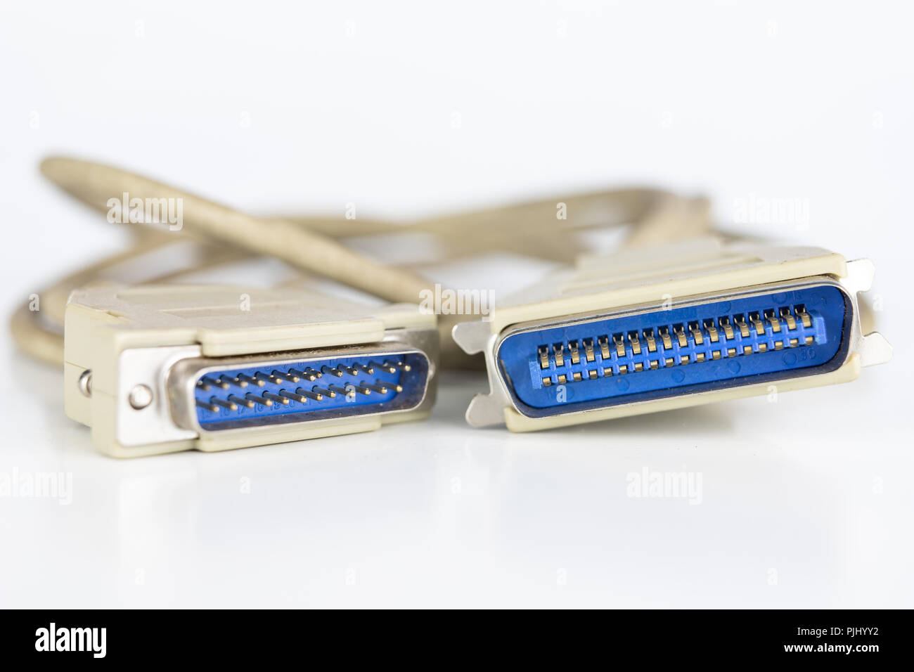 Old PC cables on a white table .. Com and lpt connectors for old ...