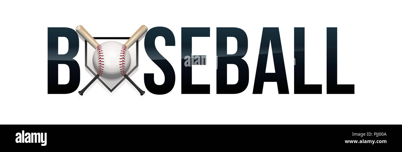 The word BASEBALL illustration with ball, bat, and home plate. Vector ...