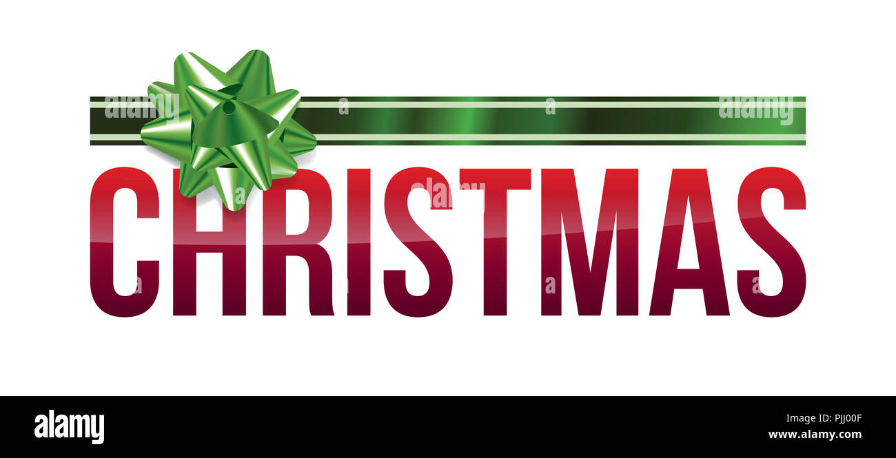 The holiday CHRISTMAS word art with a green shiny bow illustration ...