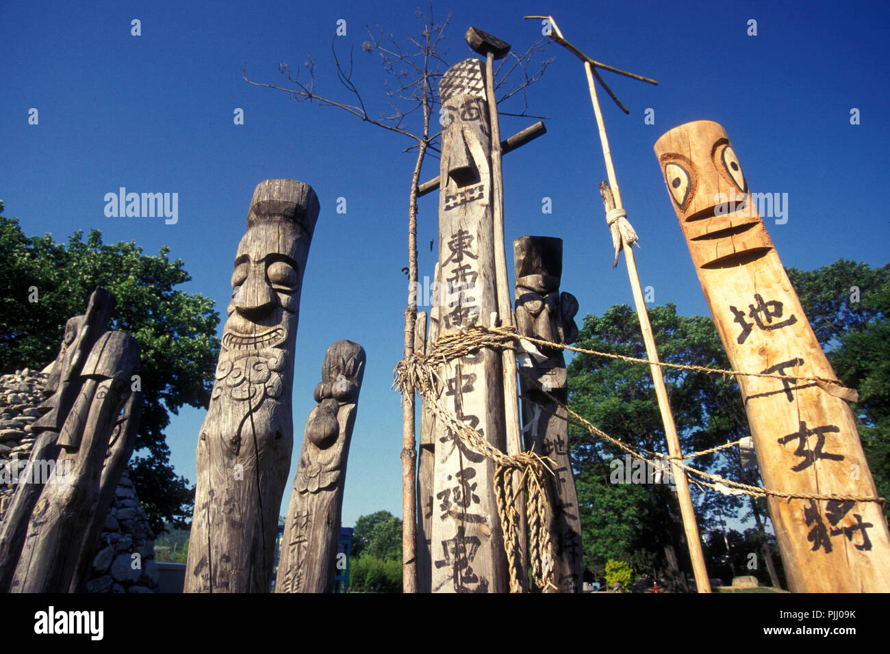 a korean wood sculptures Park in city centre of Seoul in South Korea in ...