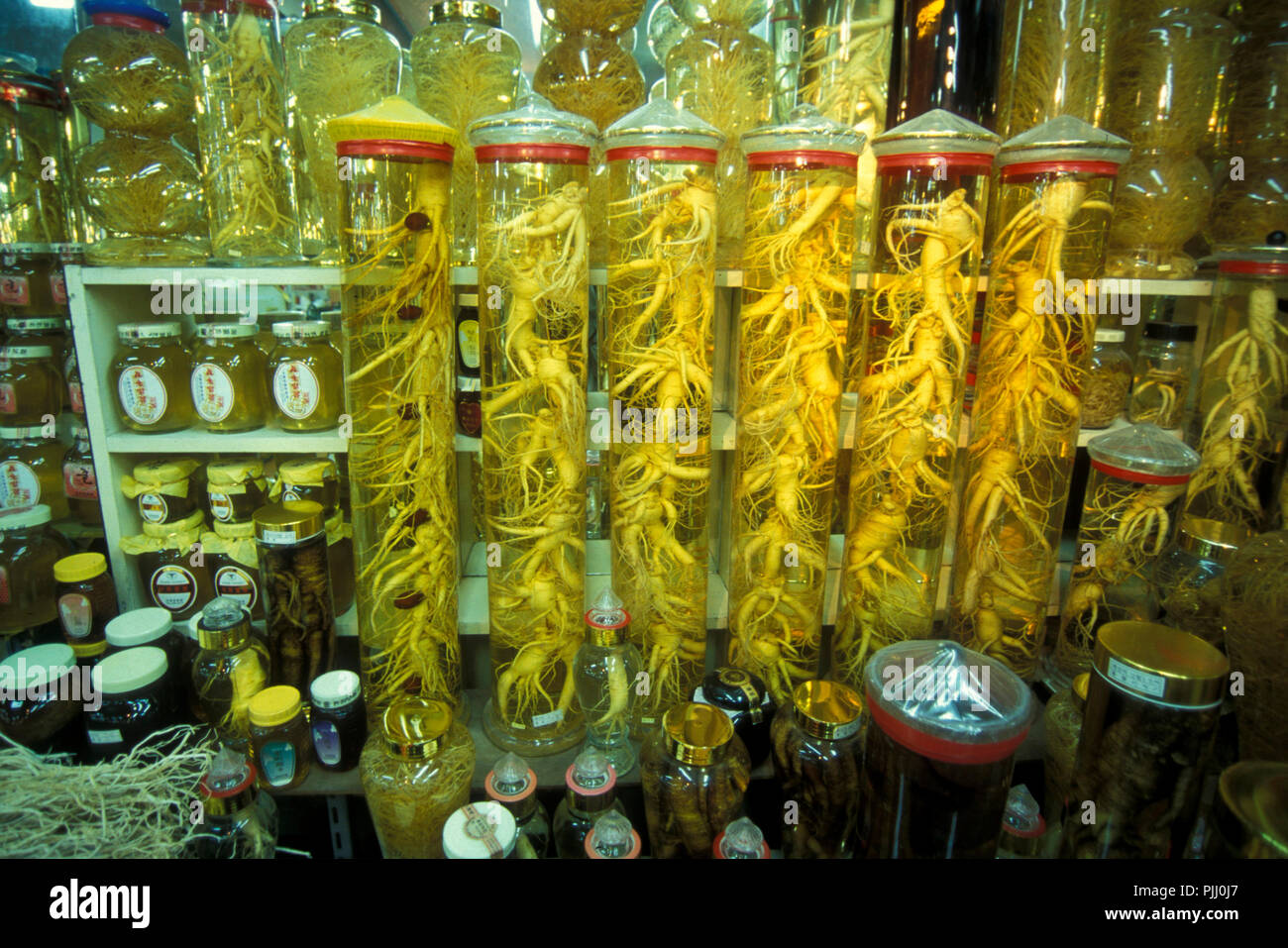 ginseng in a shop on a market in the city of Seoul in South Korea in ...