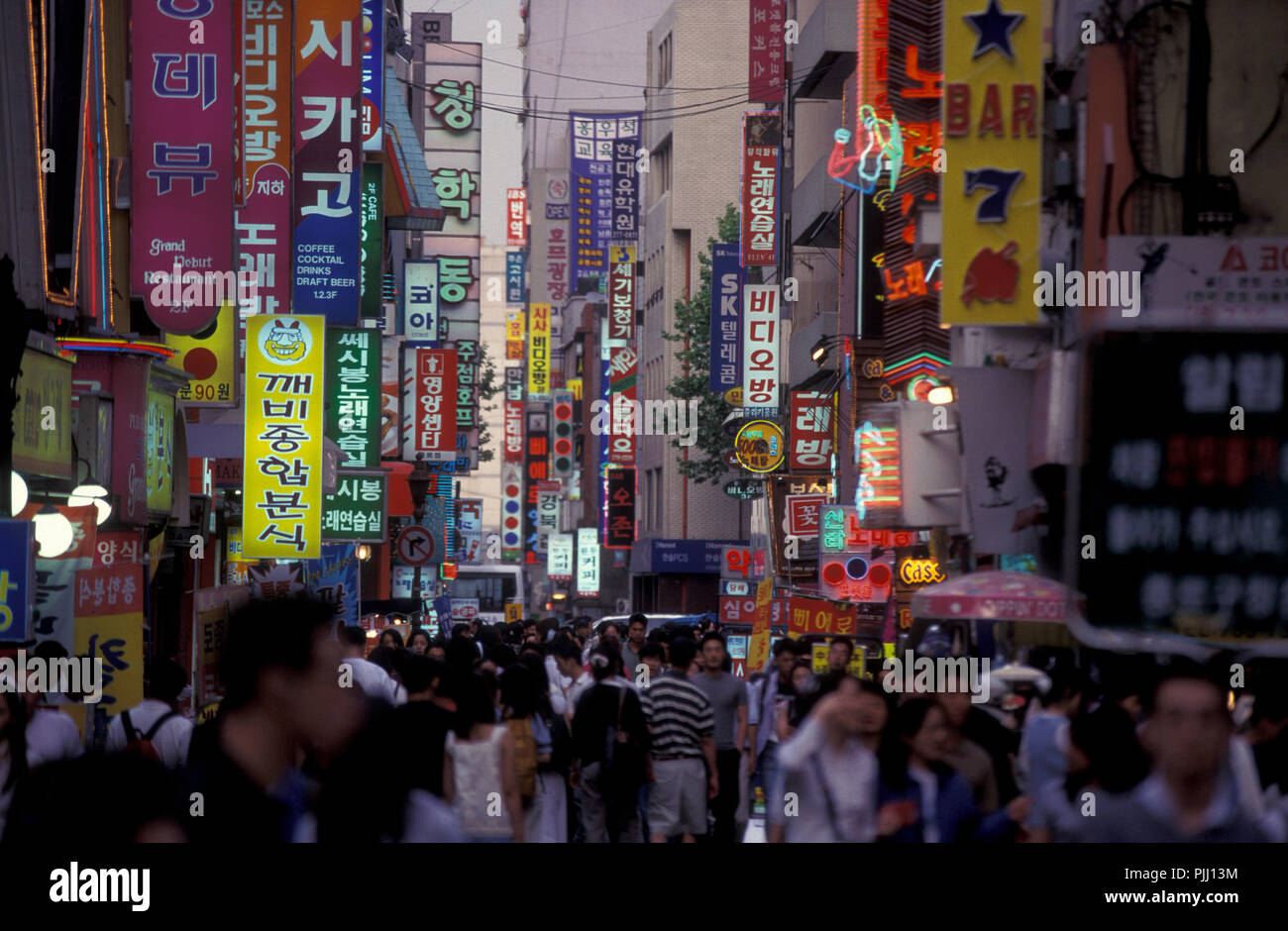 a shopping street in the city of Seoul in South Korea in EastAasia ...