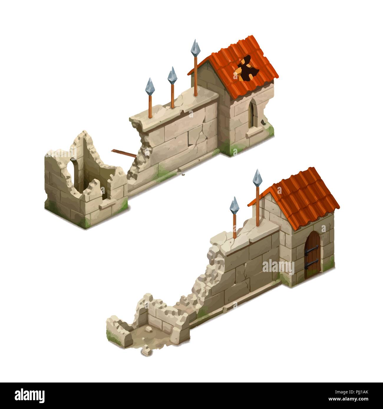 Bright cartoon gothic arch with stained-glass window, gameobject ...