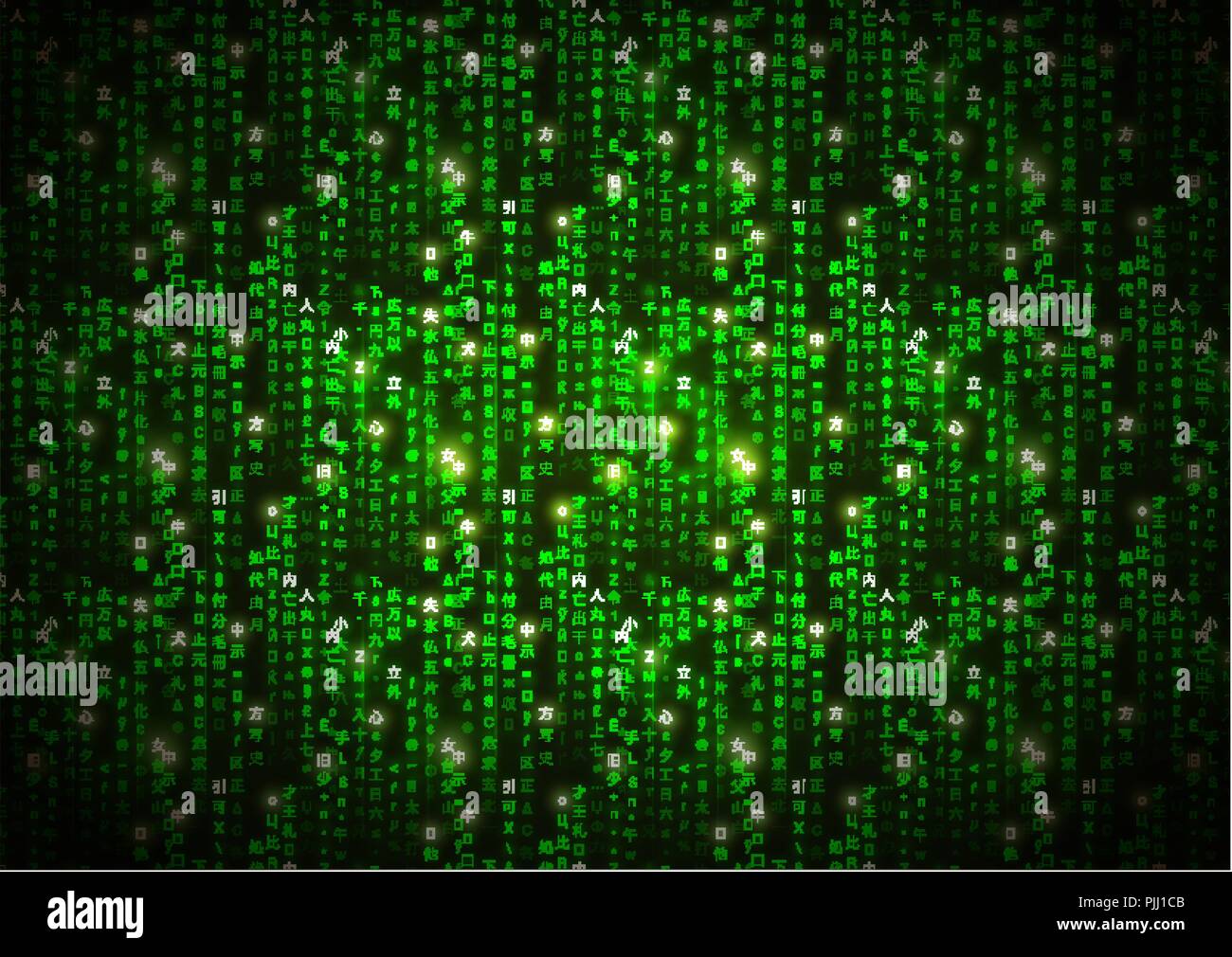 Abstract blue matrix symbols, digital binary code on dark, vertical ...