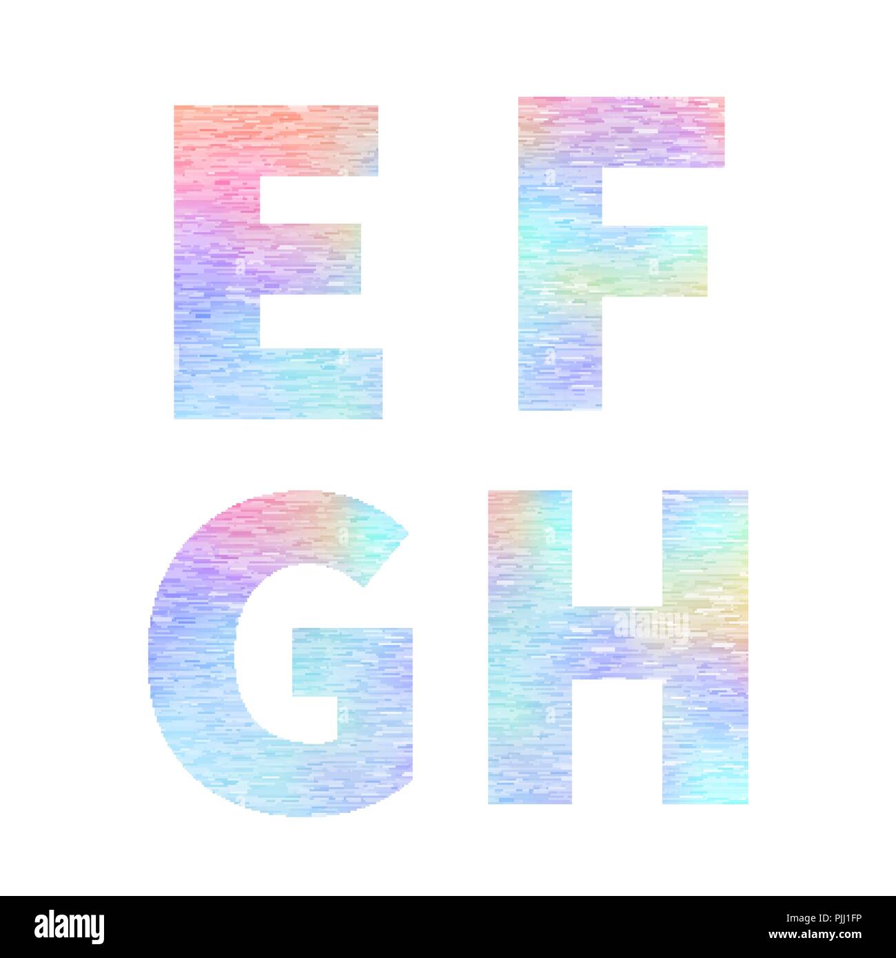 Modern E F G H letters with bright colorful holographic foil texture ...