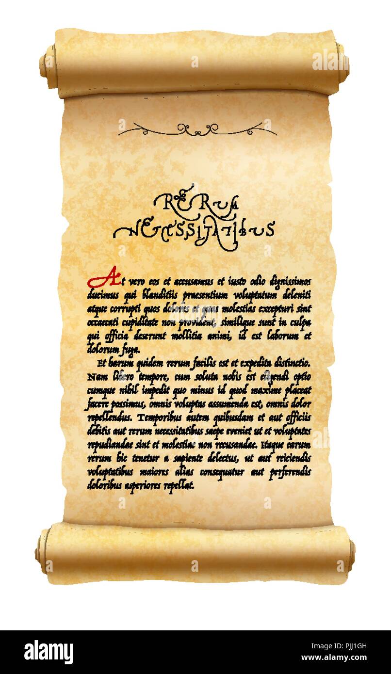 Old textured papyrus scroll with latin text without any sense on white ...