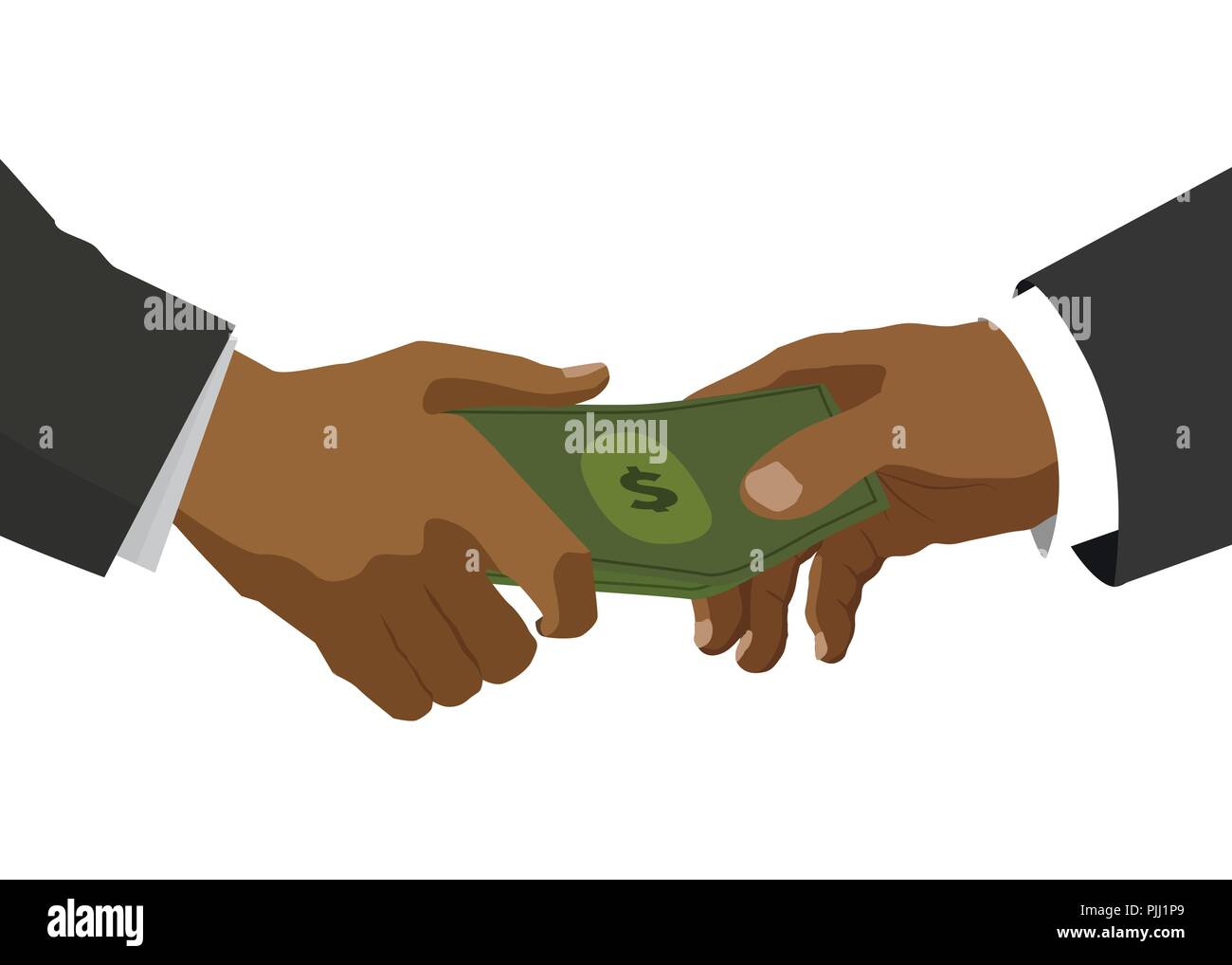 Two black hands pass the money, flat illustration for business and ...