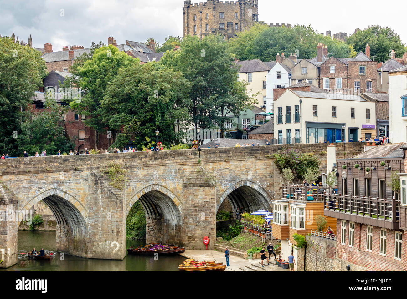 Durham city centre historic architecture and street scene along Elvet ...