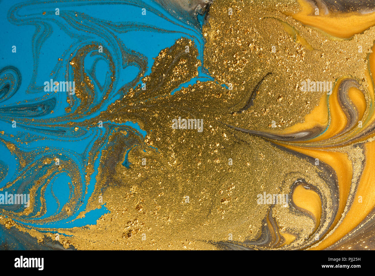 Gold marbling texture design. Blue and golden marble pattern. Fluid art ...