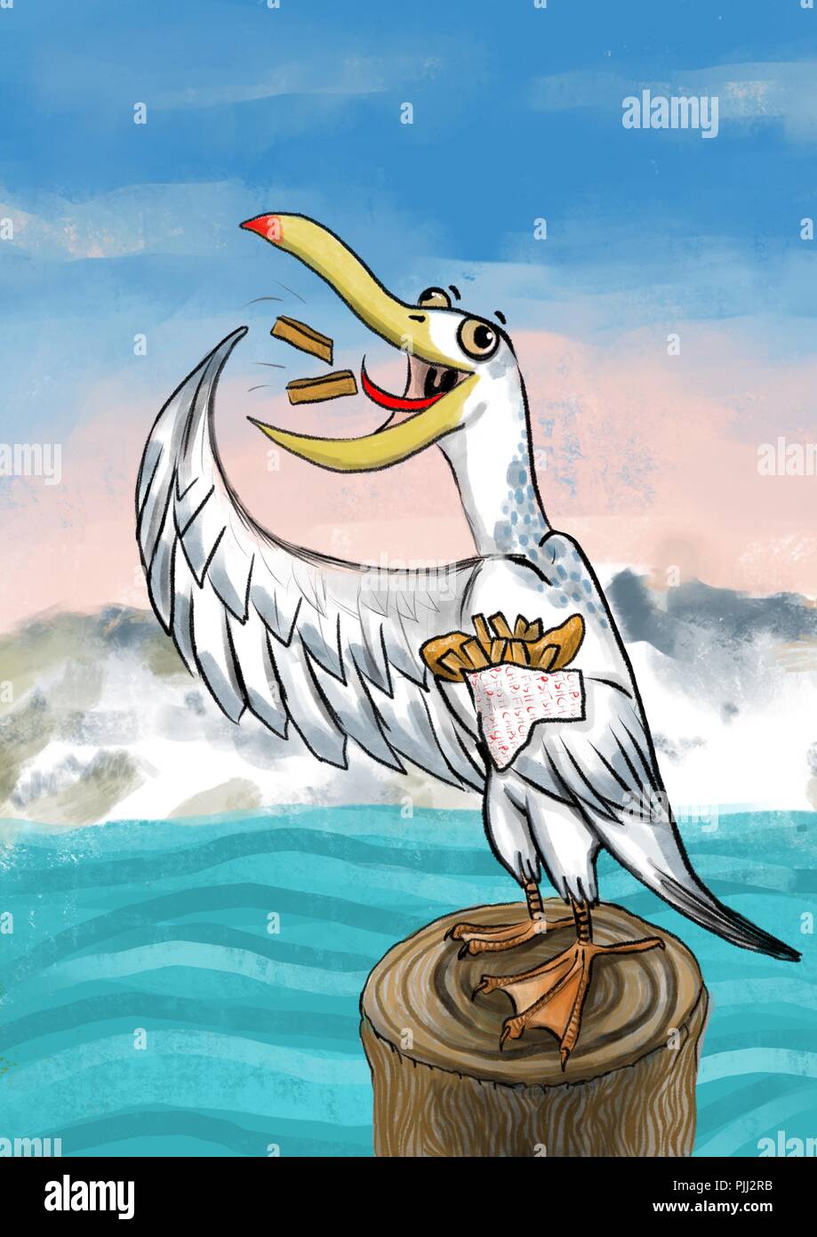 seagull eating fish and chips Stock Photo - Alamy
