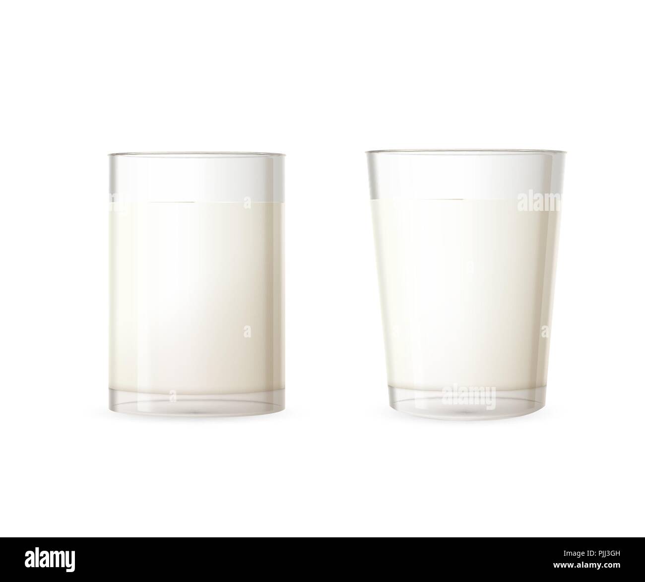 Two realistic glossy glasses full of milk isolated on white Stock ...